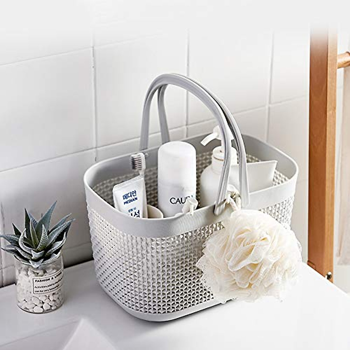 UUJOLY Plastic Organizer Storage Baskets with Handles, Shower Caddy Bins Organizer for Bathroom and kitchen（Grey