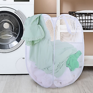 2 Pack Laundry Basket,Foldable Mesh Popup Laundry Hamper with Durable Handle,Easy to Open and Fold for Dorm, Laundry Room, Bedroom, RV(White+ White)…
