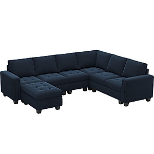 Belffin Modular Sectional Sofa Couch 7-Seater Convertible Sectional Sofa Velvet Modular Sectional with Storage Ottoman L Shaped Couch with Chaises Blue