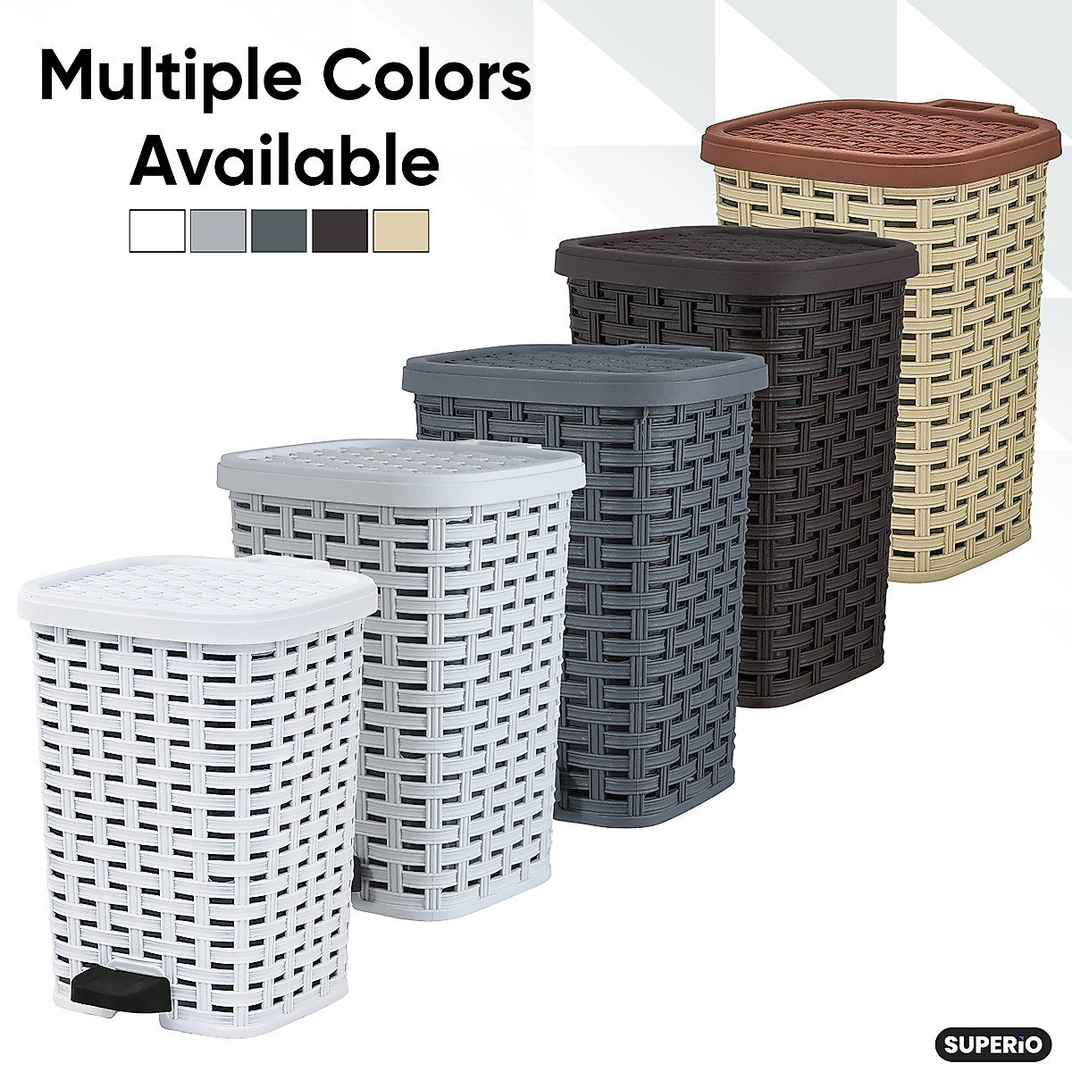 Superio Small Wicker Step On Trash Can with Foot Pedal – Outdoor and Indoor Brown 6 qt Trash Can, Waste Basket for Bathroom, Kitchen, Office, Patio, or Backyard