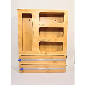 Simplify On the Go Countertop or Wall Mount Kitchen Bamboo 2 in 1 Foil and Sandwich Bag Organizer with 2 Cutters for Aluminum Foil and Plastic Wrap