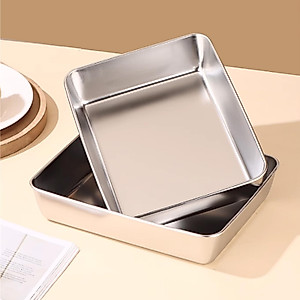 ATRDTO Set of 3,Stainless Steel Rectangle Food Storage Box Container- Leak Plastic Lid Dishwasher Safe - Plastic Free -Clear Lid (3)