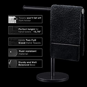 Debodda Modern Hand Towel Stand for Bathroom, Kitchen or Vanity, Height 13.78”, Free Standing Matte Black Countertop Rack with Balanced Base, Perfect Hand Towel Holder, Dual Washcloth Display