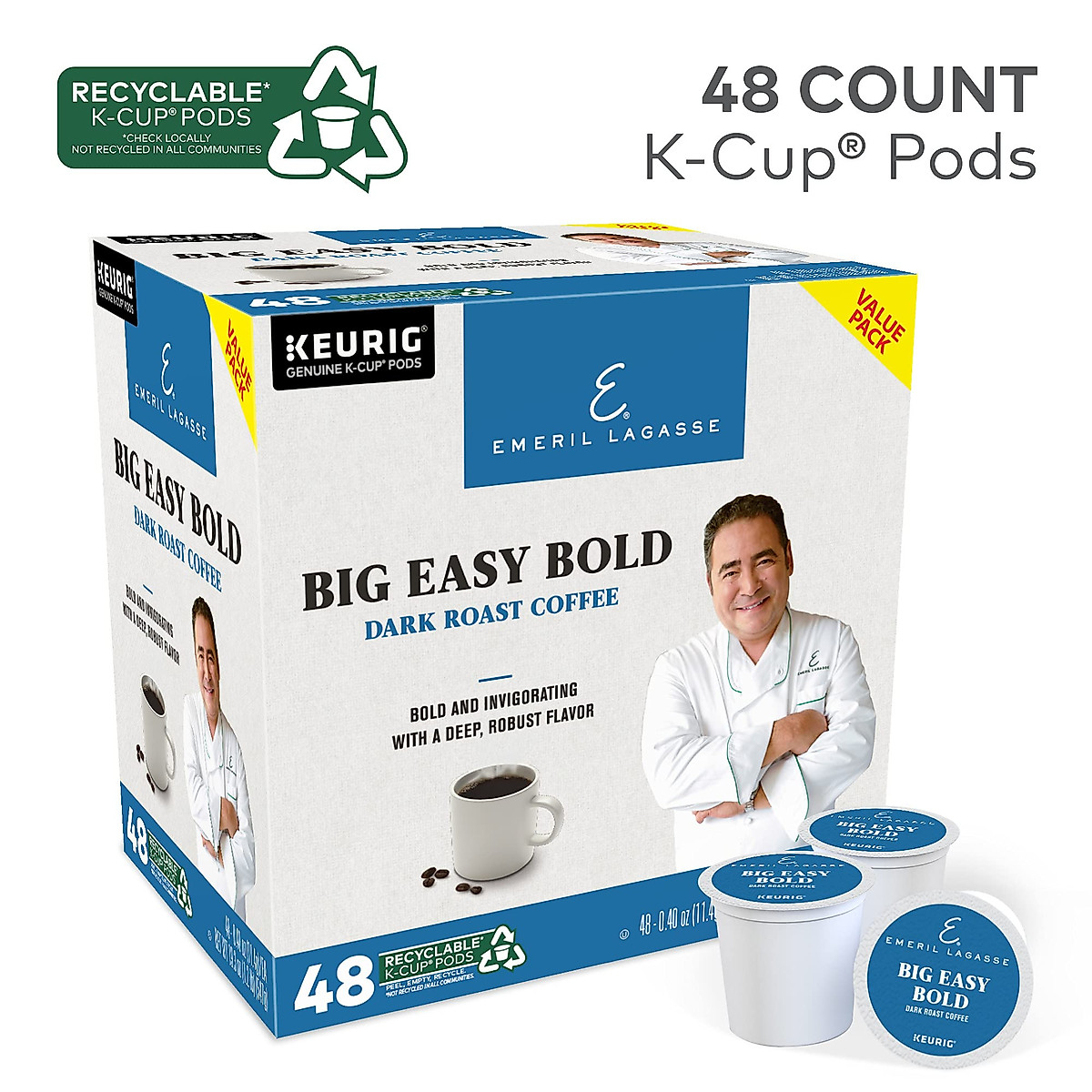 Emeril Big Easy Bold Single-Serve Keurig K-Cup Pods, Dark Roast Coffee Pods, 48 Count