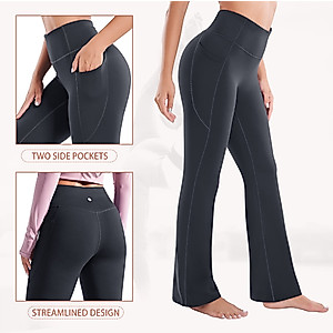 Heathyoga Fleece Lined Pants Women Yoga Pants with Pockets for Women Thermal Pants High Waist Flare Leggings for Winter Black
