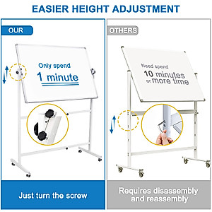 Dry Erase Board with Stand 48"x36", Rolling Magnetic Whiteboard with Stand, Height Adjustable Mobile Whiteboard Portable Whiteboard on Wheels with 1 Eraser, 2 Markers and 20 Magnets