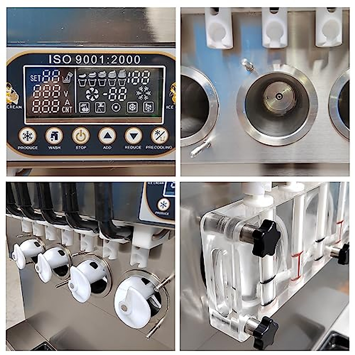 Kolzayier ETL Commercial 7(4+3 Mixed) Flavors Soft Ice Cream Machine,Floor Style Heavy Duty Soft Serve Ice Cream Maker,17 gallon/Hour,Upper Tanks Refrigerated,full Transparent Dispenser Set