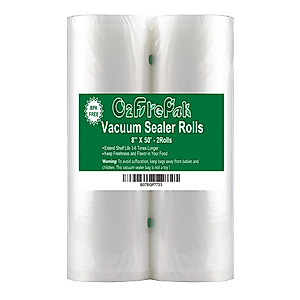 O2frepak 2Pack (Total 100Feet) 8x50 Rolls Vacuum Sealer Bags Rolls with BPA Free,Heavy Duty Vacuum Food Sealer Storage Bags Rolls,Cut to Size Roll,Great for Sous Vide