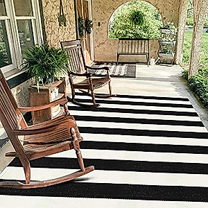 Black and White Rug 4' x 6' Collive Washable Striped Outdoor Indoor Rug Farmhouse Cotton Woven Layered Front Door Mat for Porch/Kitchen/Living Room/Bedroom