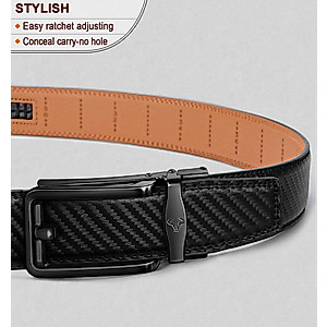 BULLIANT Men Belt, Ratchet Click Sliding Leather Belt for Gift Men 1 3/8,Cut for Fit(Black,32"-38" Waist Adjustable)