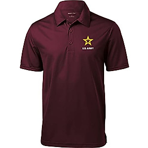 US Army Star Logo White Chest Print Textured Polo Shirt, Large Maroon