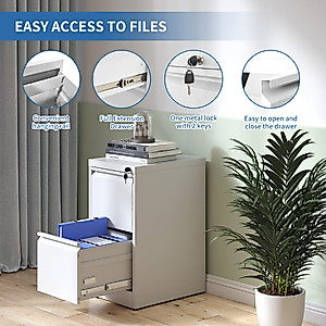 BIZOEIRON 2 Drawer File Cabinet with Lock, Metal Vertical Filing Cabinets for Home Office, Steel Storage Cabinet for Hanging Legal/Letter Size Files, Assembly Required (White)