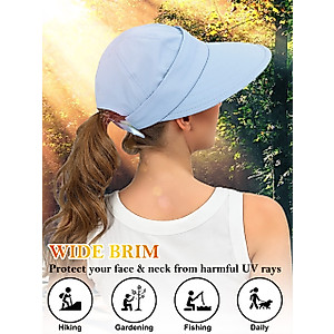 Sun Hats for Womens Wide Brim Visor UV Protection Dual Purpose Hat for Beach Summer Packable Hat(Blue)