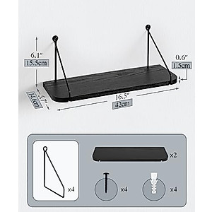 SUMGAR Black Floating Shelves for Wall, Wall Shelf for Bathroom Bedroom Kitchen, Floating Book Shelves for Wall Small Wall Mount Wood Storage Organzier Set of 2