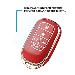 QBUC for Honda Key Fob Cover, Soft TPU Car Key Case Protector with Leather Keychain Compatible with Honda Accord Civic HRV CRV Pilot Smart Remote Key