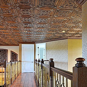 From Plain To Beautiful In Hours DCT04 Elizabethan Shield PVC 2' x 2' Lay-in or Glue-up Ceiling Tile (Covers / 40 sq.ft), Antique White, 10 Piece