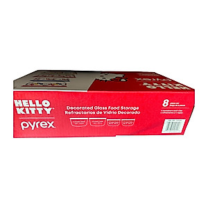 HELLO KITTY 8PC PYREX FOOD STORAGE CONTAINERS - RED, BLUE, YELLOW - ANIME CARTOON PATTERN