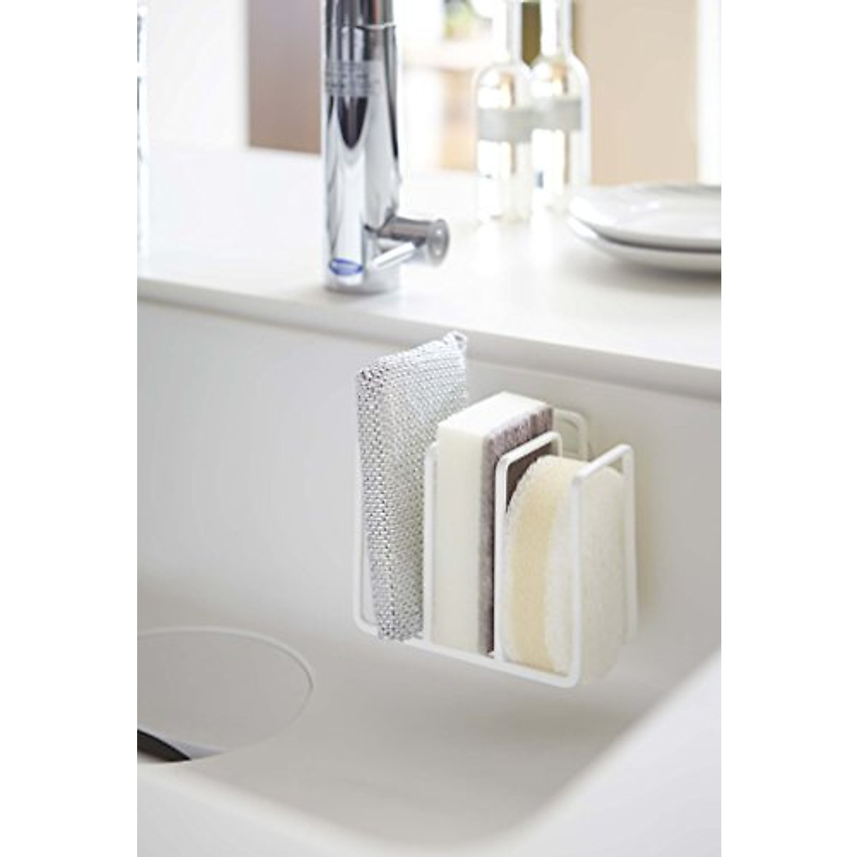 Yamazaki Home 3 Sponge Holder Rack Organizer for Kitchen Sink | Steel, One Size, White