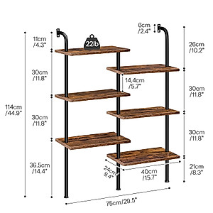 HOOBRO L-Shaped Ladder Shelf, 6-Tier Corner Bookshelf, Corner Wall Mount Bookcase, Display Shelf for Small Spaces, Anti-Tip Design, for Living Room, Balcony, Study, Rustic Brown and Black BF76CJ01