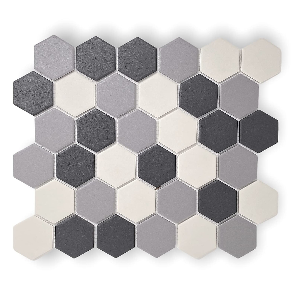 Matte Unglazed 2 Inch Mix Grey Blend Honeycomb Hex 2x2 Gray Porcelain Mosaic Floor Wall Tile Backsplash for Kitchen Bathroom Shower, Accnt Decor, Fireplace, Flooring (Box of 10 Sheets) (Mid Grey)
