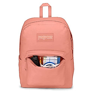 JanSport Superbreak Plus FX Backpack - Work, Travel, or Laptop Bookbag with Water Bottle Pocket, Happy And Sad Pink