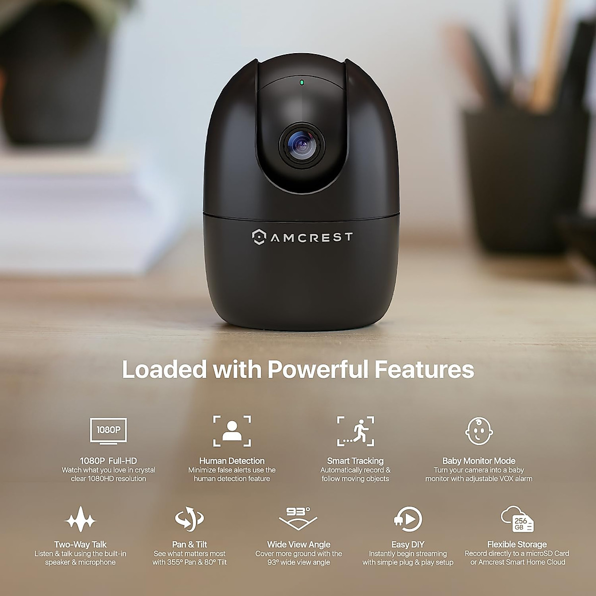 Amcrest 1080P WiFi Camera Indoor, Nanny Cam, Dog Camera, Sound & Baby Monitor, Human & Pet Detection, Motion-Tracking, 2.4Ghz Only, Pan/Tilt Wireless IP Camera, Night Vision, Smart Home ASH21-B