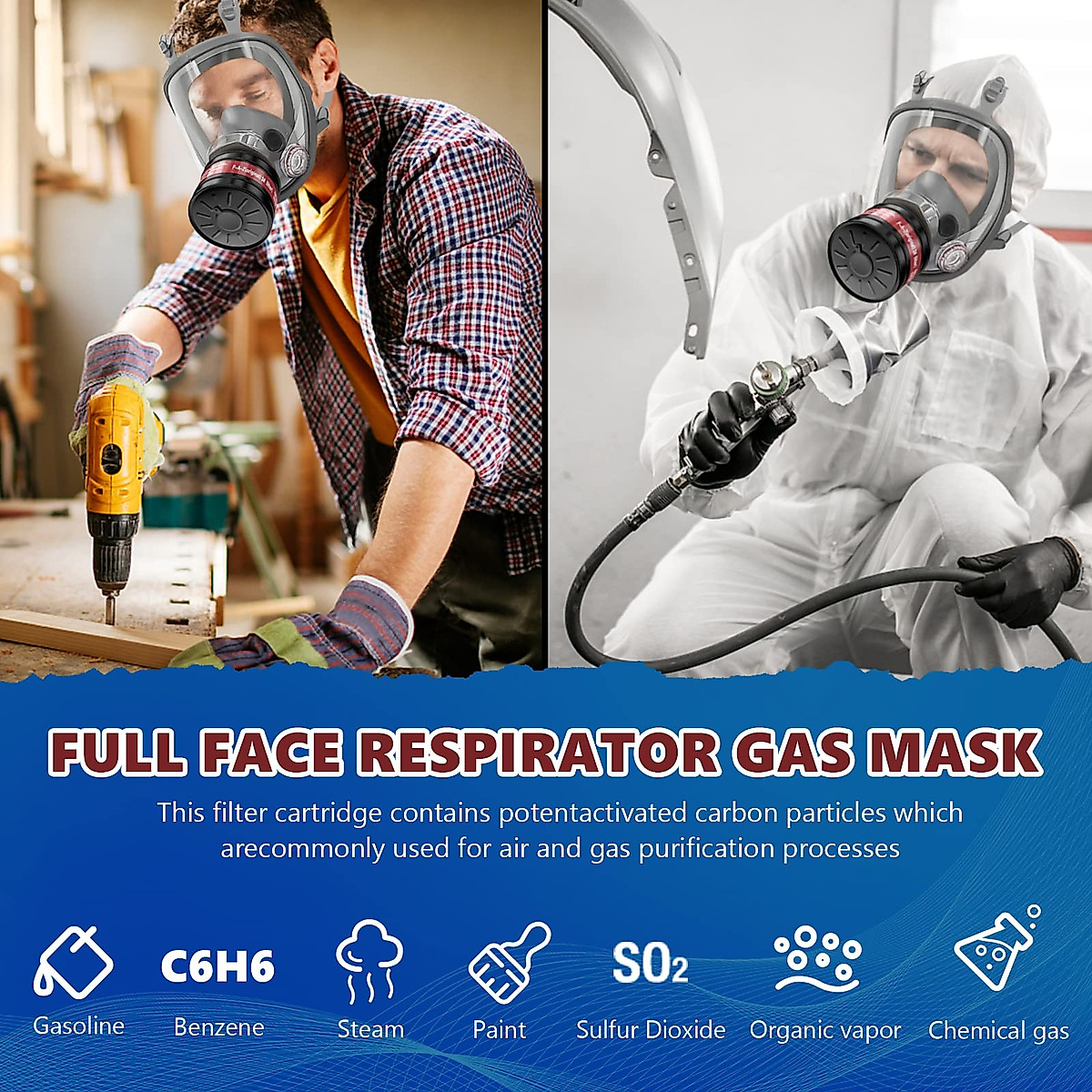 GZYZAMZ Reusable Full Face Gas Respirator, Anti-fog Gas Cover Organic Vapor Respirator Mask with 40 mm Activated Carbon Filter Canister and 2097 Particulate Filter, for Painting, Welding, Chemical