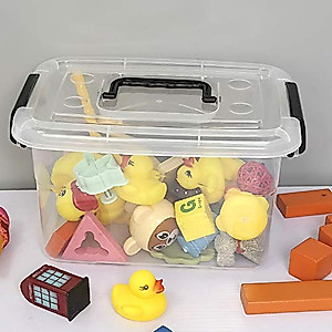 Hespama 6 Quart Storage Bin, Plastic Latch Box with Black Handle, 6 Packs, R