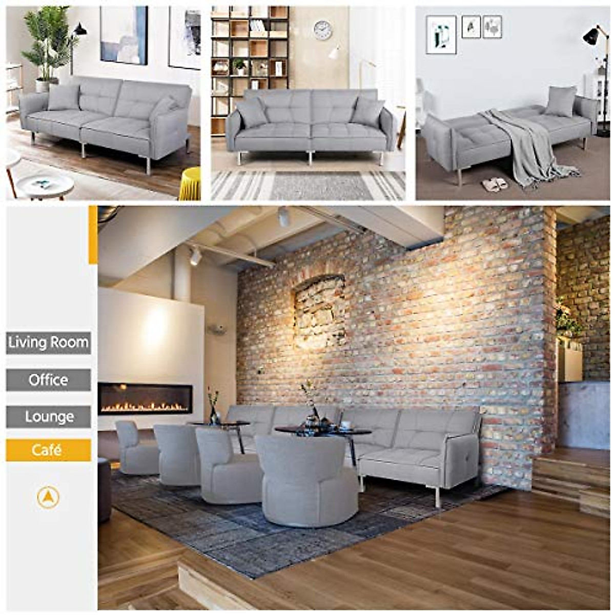 Yaheetech Sleeper Sofa Couch Bed Convertible Sofa Modern Futon Couches Sofas Bed Fold Up and Down Linen Fabric Recliner Couch for Living Room Gray