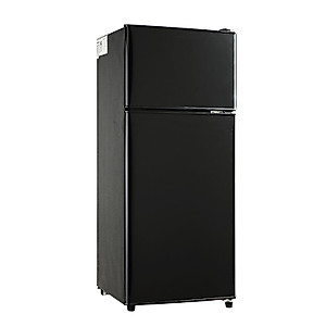 EUASOO FLS-80-BLACK 3.5Cu.Ft Compact, Small Refrigerator with Freezer, 7 Level Adjustable Thermostat, Retro Fridge with Dual Door for Garage, Dorm,Bedroom, Office, Apartment, Black