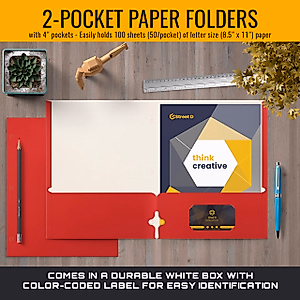 Two Pocket Portfolio Folders, 50-Pack, RED, Letter Size Paper Folders, by Better Office Products, 50 Pieces, Red