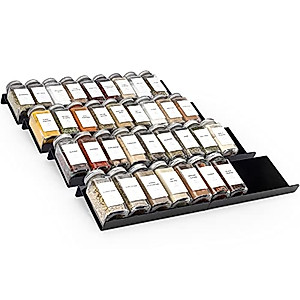 Spice Drawer Organizer, Black Acrylic 4 Tier 2 Set Expandable From 9" to 18" Seasoning Jars Drawers Insert, Kitchen Spice Rack Tray for Drawer/Countertop(Jars not included)