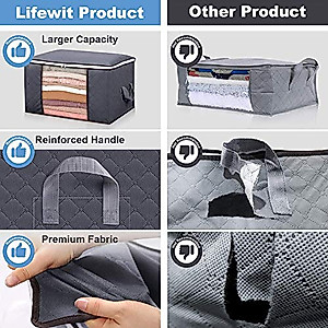 Large Capacity Clothes Storage Bag - Clothes Storage Bins - Clear Window Zipper Storage Bags with Reinforced Handle Thick Fabric for Comforters, Blankets, Bedding, 24Gal (Grey)