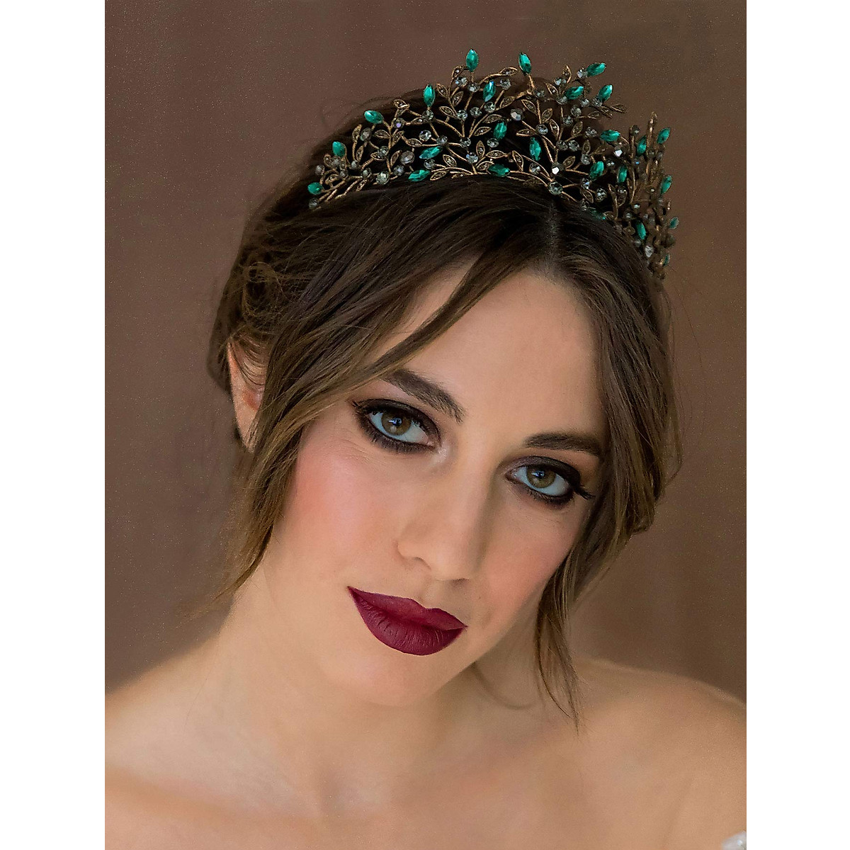 SWEETV Vintage Tiaras and Crowns for Women, Crystal Leaf Metal Tiara, Gothic Queen Crown, Birthday Party Quinceanera Pageant Prom Halloween Costume Headpieces,Green,Eden