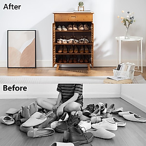 SOBIBO Bamboo Shoe Cabinet, Widen Shoe Storage Cabinet, Shoe Cabinet with1 Drawer and 2 Doors for Entryway, 4 Tier Shoe Storage Cabinet for Closet, Living Room, Bedroom