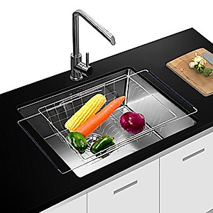 Yvilant in Sink Dish Drying Rack, Expandable Dish Drying Rack Over The Sink, 304 Stainless Steel Dish Rack Dish Drainer in Sink or On Counter with Black Utensil Silverware Holder, 13.78"x11.42"x 5.12"