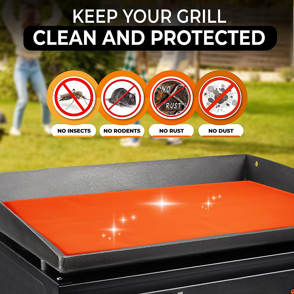 Silicone Griddle Mat For BlackStone 36 inch,Heavy Duty Food Grade Silicone Mat, Protective Top Covers from Rodents, Insects, Debris, and Rust (With 1 Grease Cup).Orange