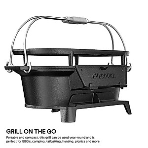 Everdure Oval Cast Iron Grill & Cover – Outdoor, Portable Charcoal Grill and Tabletop Cast Iron Skillet - 100% Cast Iron, Enameled, Durable, Small Charcoal Grill, Camping Stove, Hibachi Grill