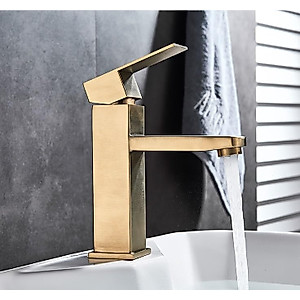 Hot and cold water mixer tap single handle mixing bathroom fixture(Gold)