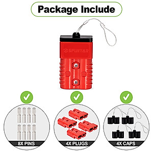 Spurtar 175A Battery Quick Connect/Disconnect, 1/0 AWG Wire Harness Plug, 12-36V Quick Connect Jumper Cables for Car ATV Lifts Motors Trailer Towing Winch, 4Pcs, Red
