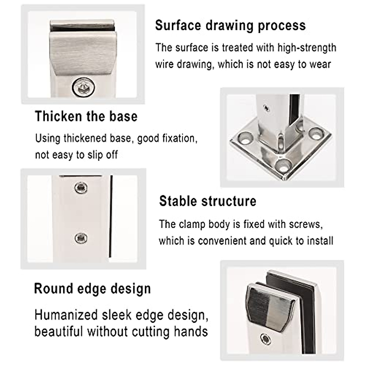 PHASFBJ 10pcs Stainless Steel Square Glass Clamp, Pool Fence Balustrade Post Clip, for Balcony Garden Deck, Balcony, Railings, Floor-Standing Heavy Duty Stainless Steel Stand,Silver