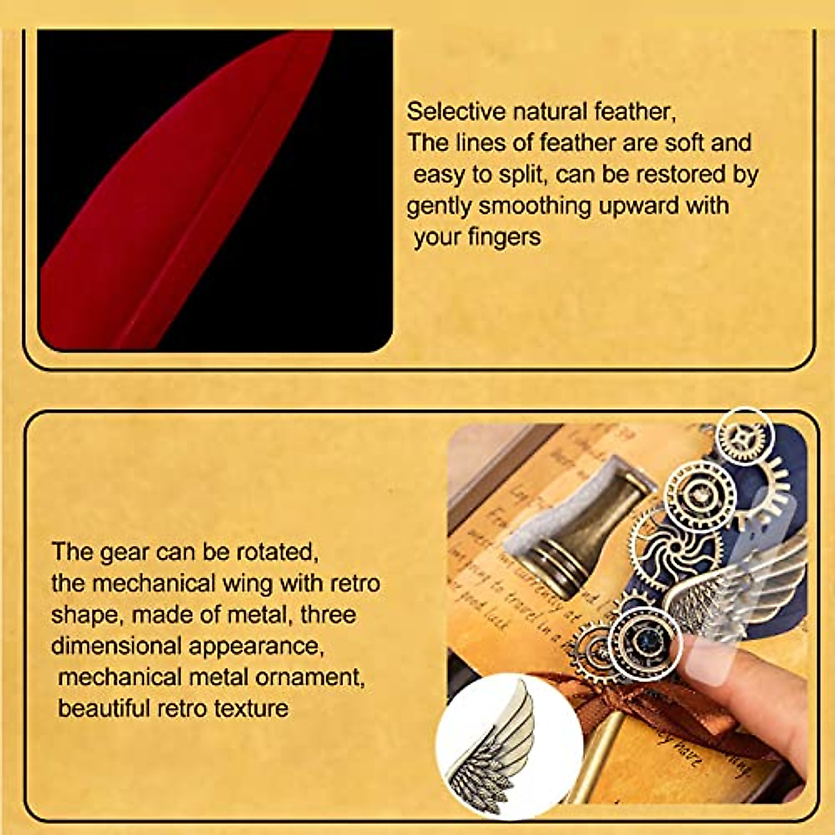 GLOGLOW Feather Pen Set, Vintage Calligraphy Quill Pen Set with 5 Nibs Stamp Pen Holder Letter Knife Spoon Empty Ink Bottle for Calligraphy Lovers Wine Red