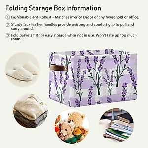 Purple Lavender Stripes Storage Baskets Large Foldable Storage Bin Canvas Toys Box Fabric Decorative Collapsible Organizer Bag with Handles 2 Pcs
