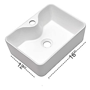 Lordear Bathroom Vessel Sink 16"x12" Rectangle Sink Above Counter White Porcelain Ceramic Modern Vanity Sink Art Basin with Faucet Hole, Sink for Bathroom
