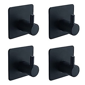 Self Adhesive Hooks 6Pack, 304 Stainless Steel Adhesive Coat Hooks, Sticky Towel Hooks, 4Pack Anti-Rust Waterproof Hooks for Kitchen Bathroom Office Toilet, No Drill Glue Needed (4PCS Black)