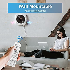 Desktop CD Player for Home, Bluetooth CD Player with Speakers, Wall Mounted, Remote Control, FM Radio, AUX Line, USB Read, Compatible Formats, Wired Powered, Gift, White