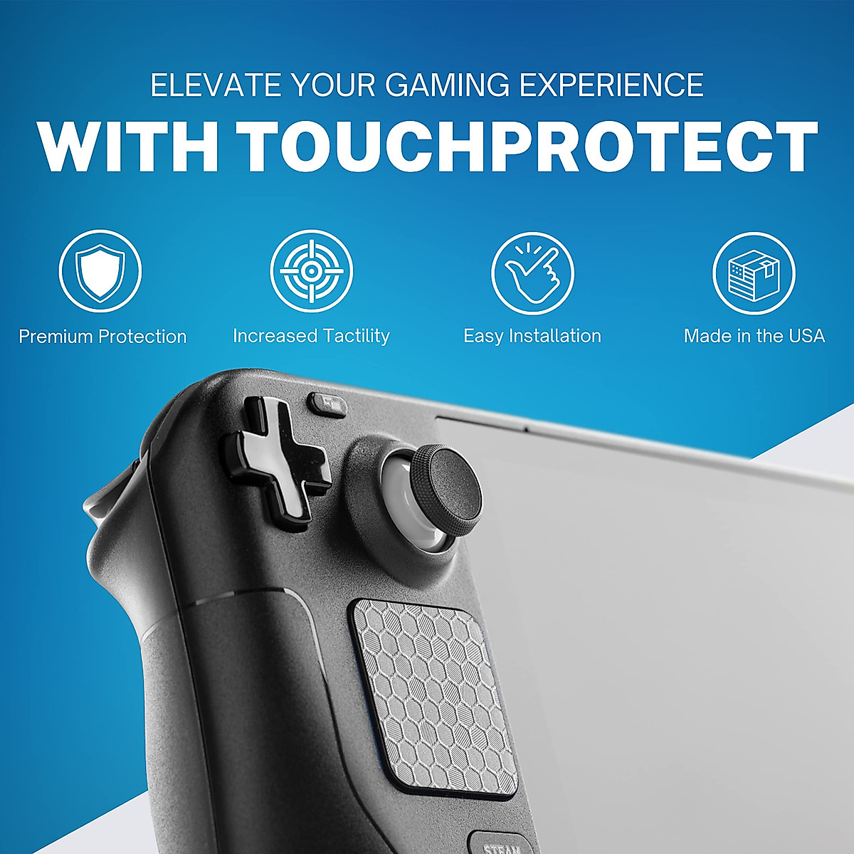 TouchProtect Steam Deck Grip Kit - Front touchpad and back button skin set. Steam Deck accessory bundle. (Hex Silver)