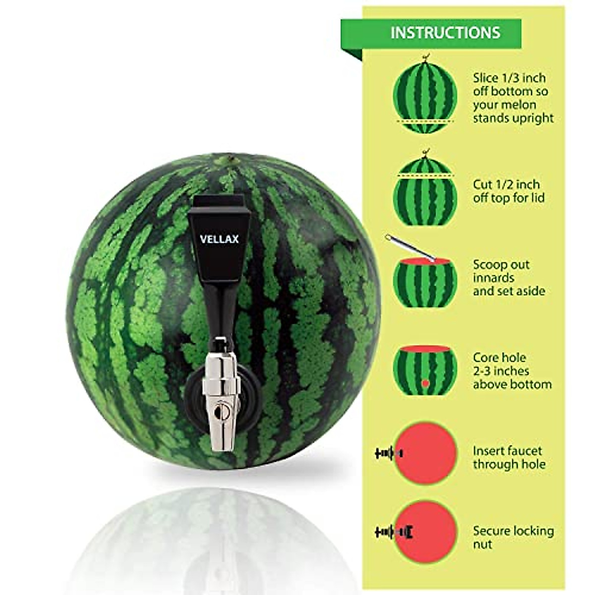Watermelon Tap Beverage Dispenser Kit - Fruit Keg Tapping Kit & Coring Tool - Juice DIY Spigot, Beer Faucet, Great Spout to Turn Halloween Pumpkins into Ice Tea & Alcohol Drink Party Cocktails