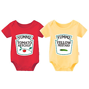 YSCULBUTOL Baby Bodysuit Ketchup Mustard Funny Baby Twins Outfits Baby Girl Twins Set(ShortKM S6M)