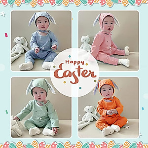 XIFAMNIY Easter Outfits Baby Girls Boys Bunny Romper Bodysuit Jumpsuit Infant Newborn with Rabbit Hat